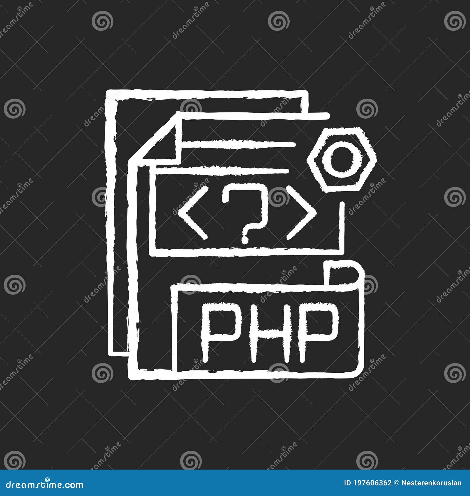 Php File Chalk White Icon On Black Background Stock Vector Illustration Of Development Load