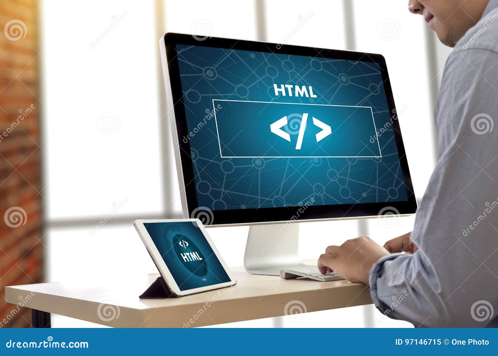 Php Html Developer Web Code Design Programmer Working In A Soft Stock