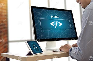 PHP HTML DEVELOPER Web Code Design Programmer Working in a Soft Stock Image - Image of corporate ...