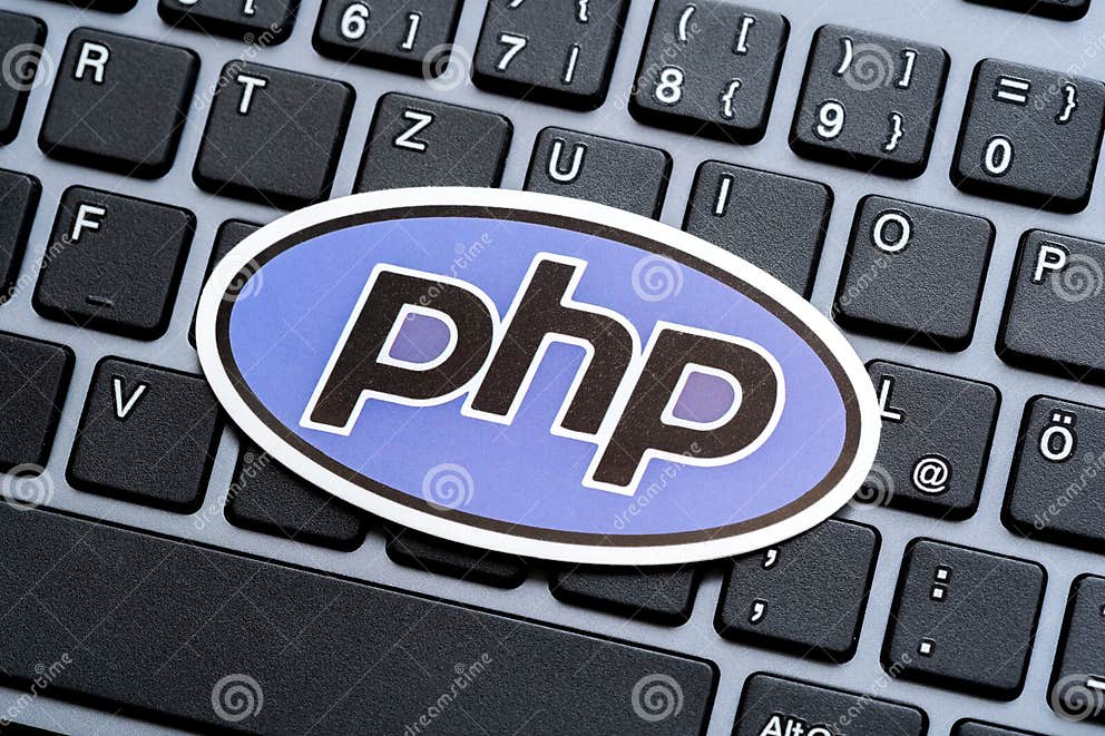 PHP Programming Language Logo Symbol on a Modern Desktop PC Computer Keyboard, Website ...