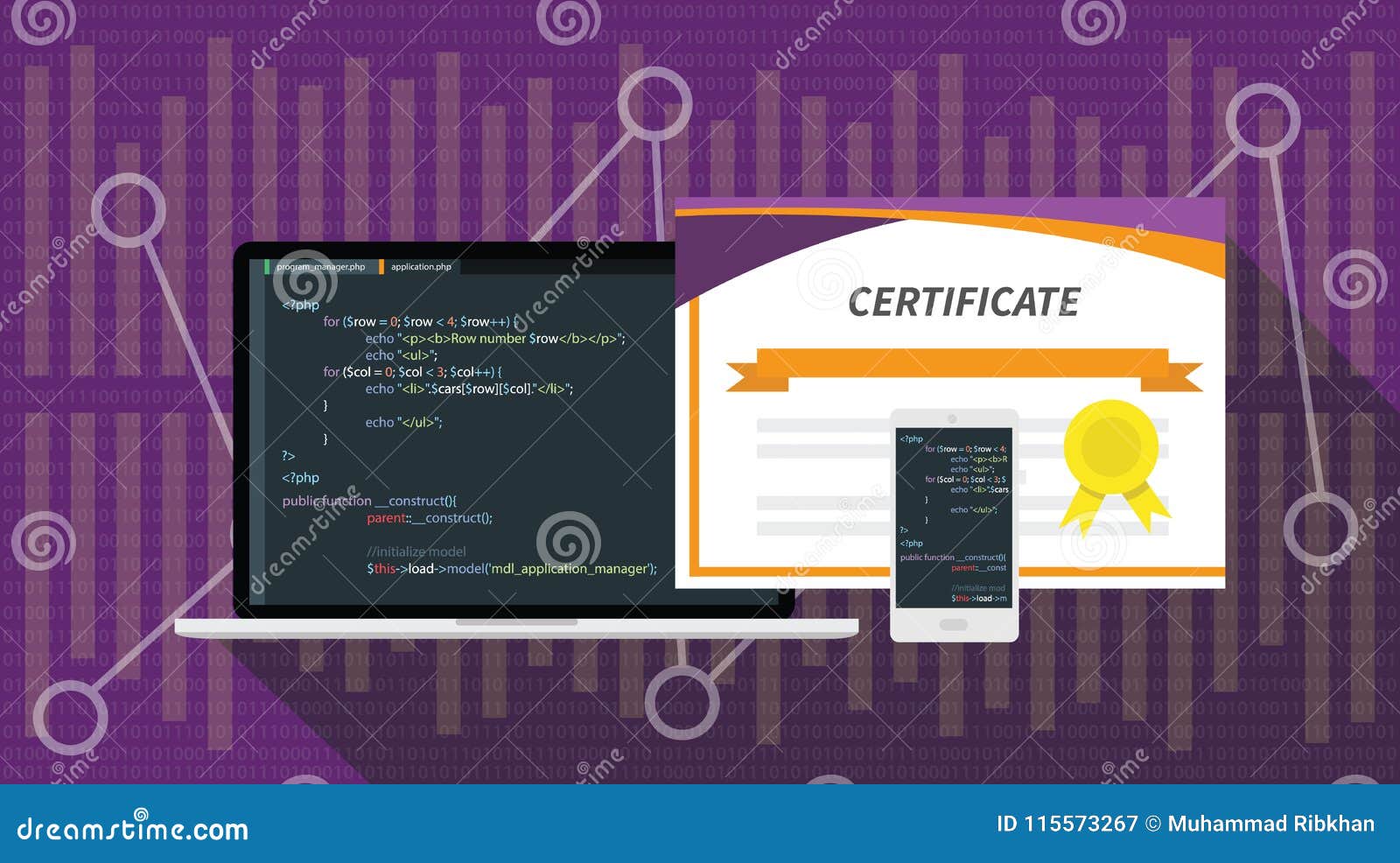 Php Programming Language Online Certification with Flat Style Stock ... Php Programming Language Online Certification with Flat Style Stock ...