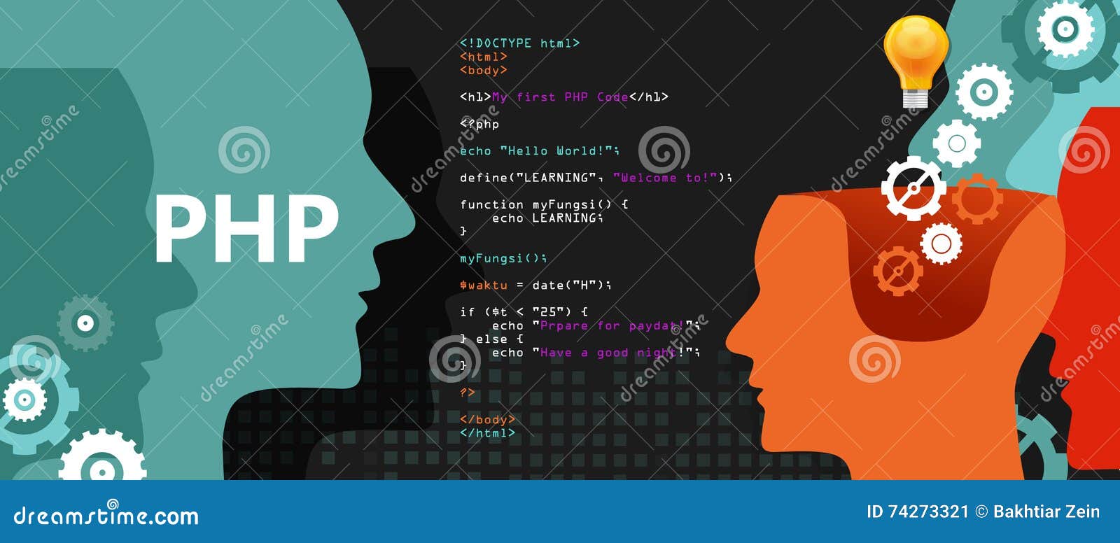 Php Programming Language Syntax For Web Coding Script In Screen Stock Vector Illustration Of