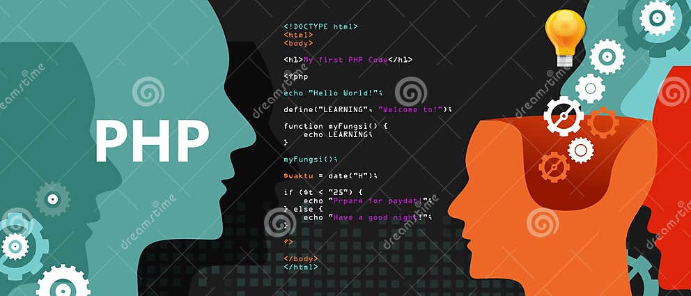 PHP Programming Language Syntax for Web Coding Script in Screen Stock Vector - Illustration of ...