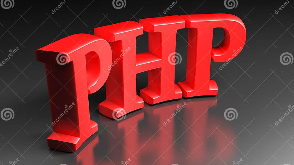 PHP Red Bent Write Isolated on Black Background - 3D Rendering ...