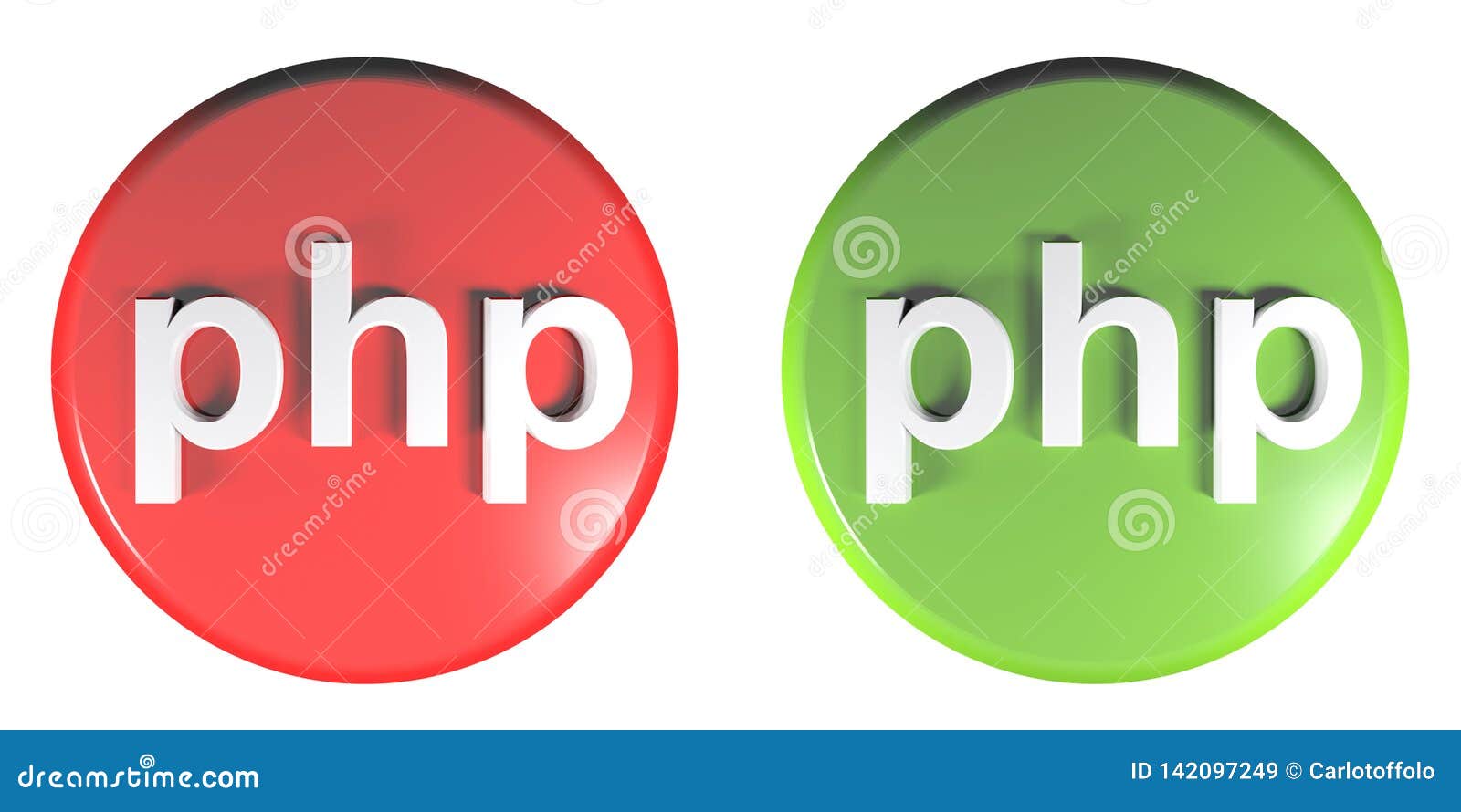 PHP Red and Green Circle Push Buttons - 3D Rendering Illustration Stock ...