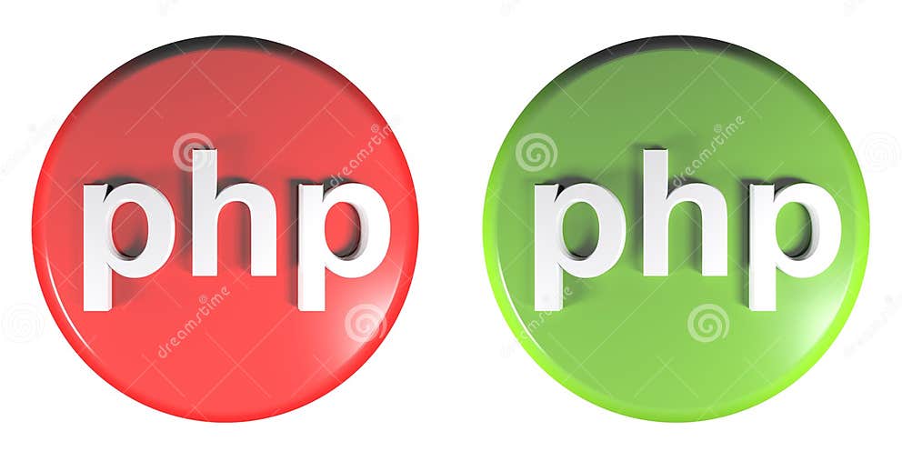 PHP Red and Green Circle Push Buttons - 3D Rendering Illustration Stock ...