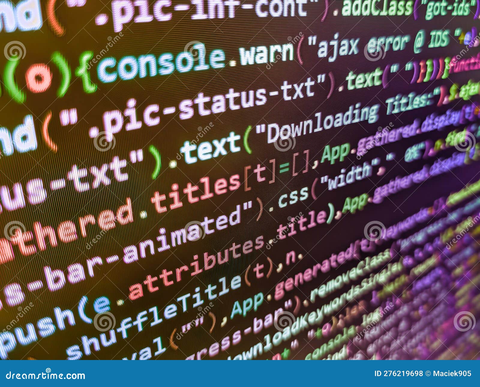 PHP Syntax Highlighted. React HTML, Native Concept on LCD. Big Data ...