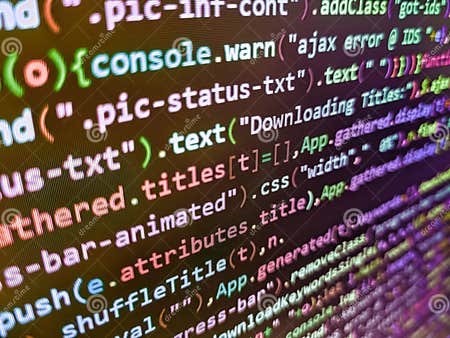 PHP Syntax Highlighted. React HTML, Native Concept on LCD. Big Data ...