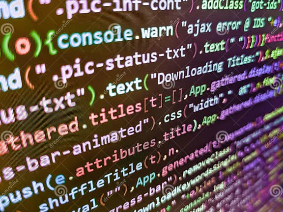 PHP Syntax Highlighted. React HTML, Native Concept on LCD. Big Data ...