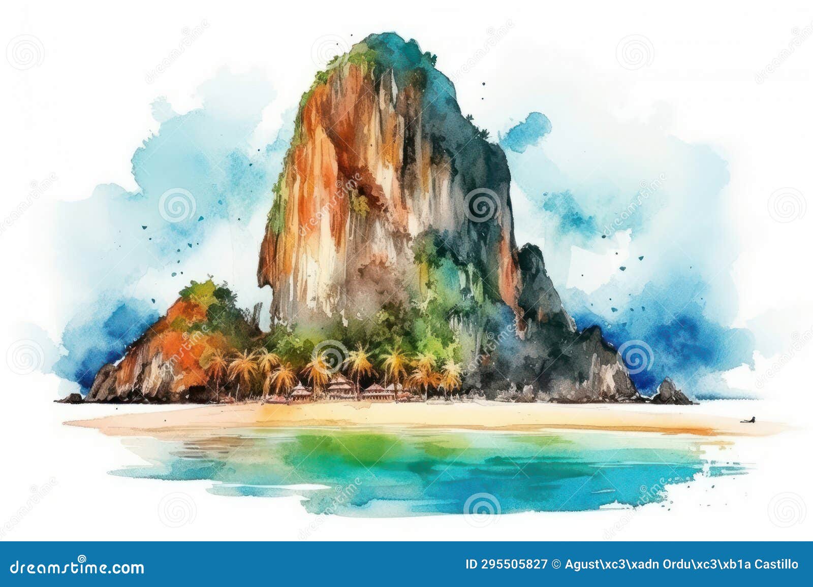 Phra Nang Beach Watercolor Drawing. Stock Image - Image of island ...