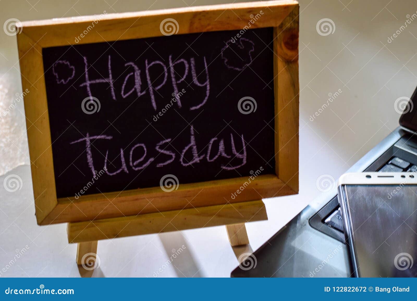 Phrase Happy Tuesday Written on a Chalkboard on it and Smartphone ...