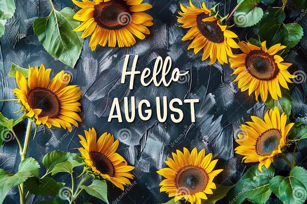 Phrase "Hello AUGUST" Word on Sunflower Background Stock Photo - Image ...