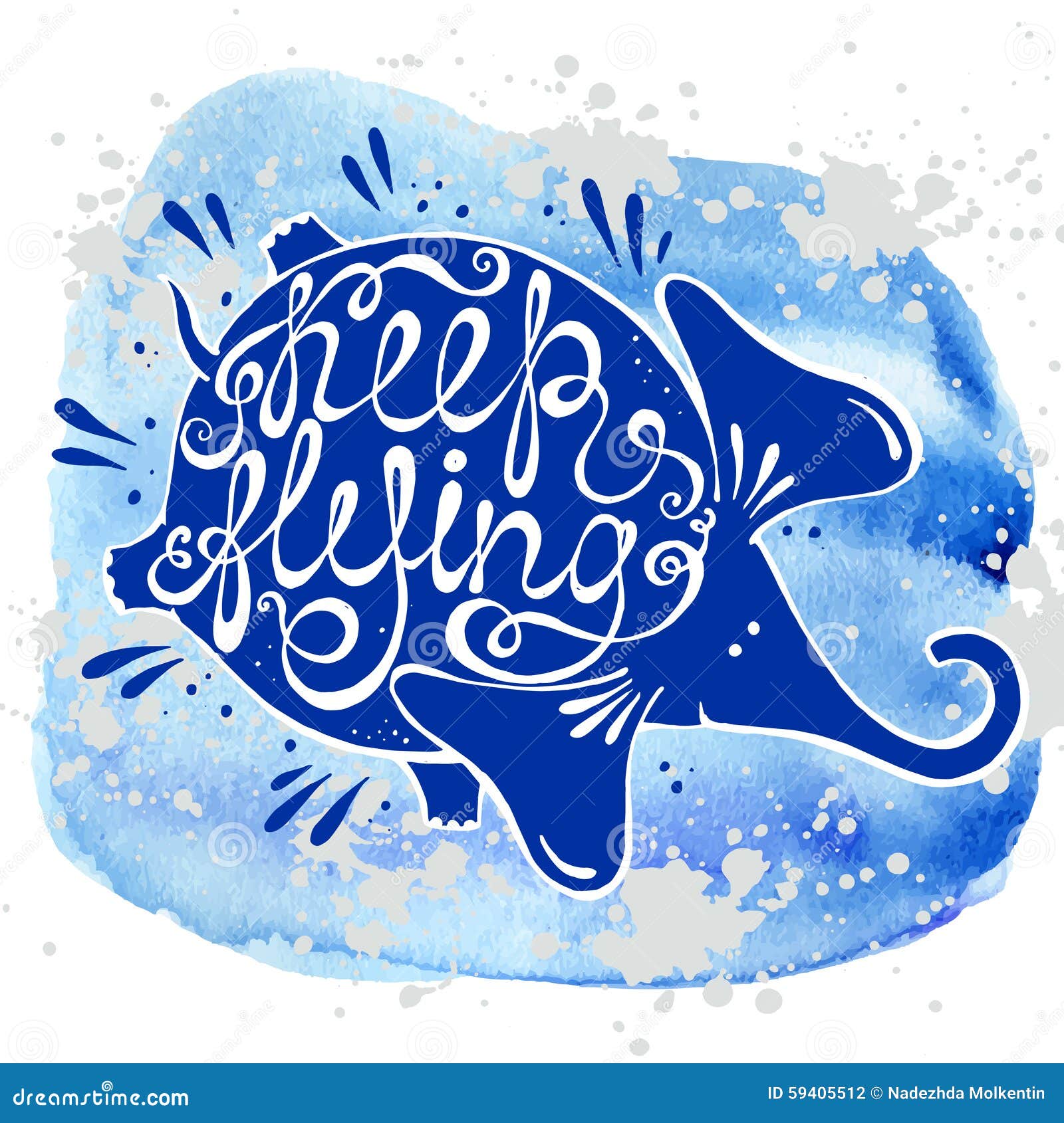 Phrase Keep Flying with Cute Elephant. Stock Illustration ...