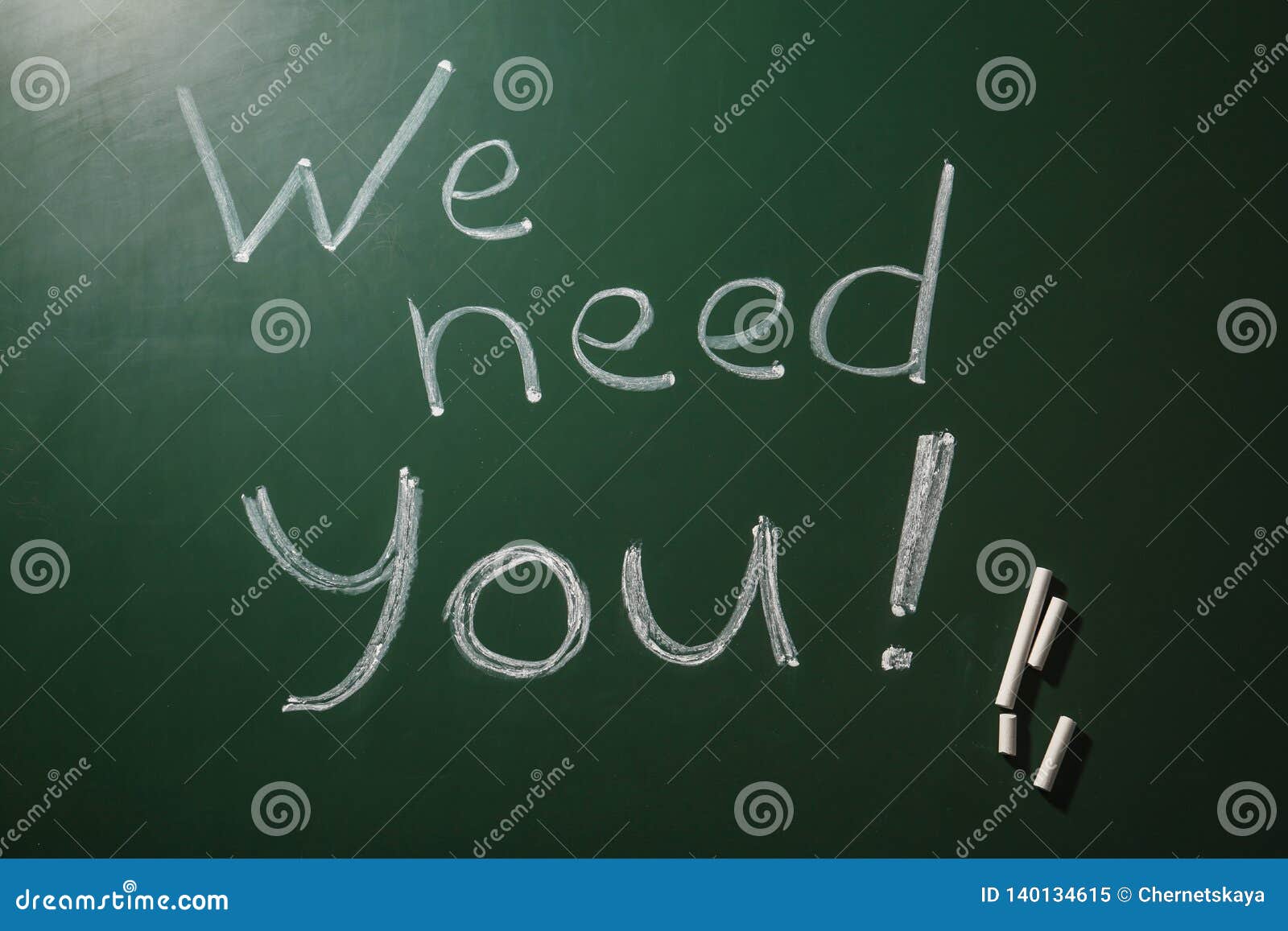 Phrase `we Need You` Written on Green Chalkboard, Top View. Stock Image ...