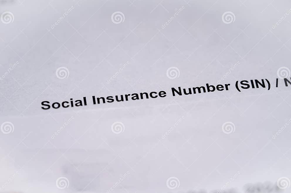 The Phrase Social Insurance Number (SIN) on a Document Stock Image ...