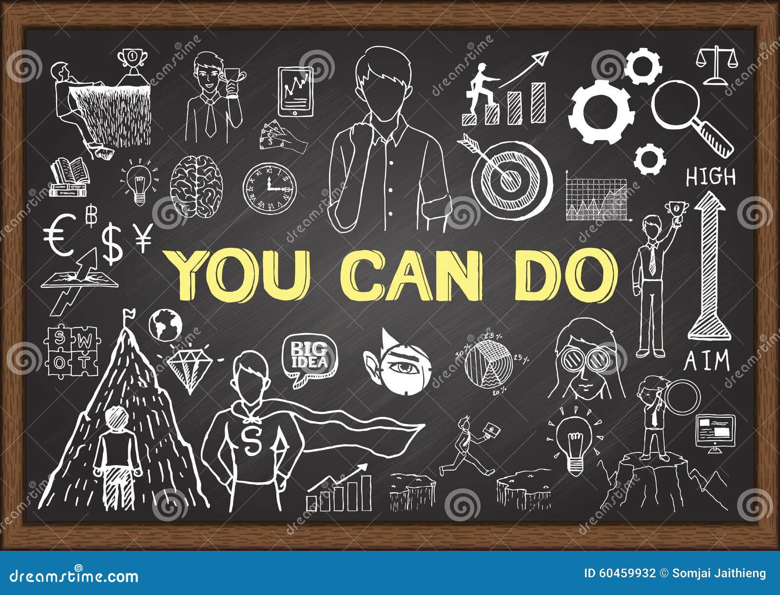 The Phrase YOU CAN DO with Business Doodles on Chalkboard. Stock Vector ...