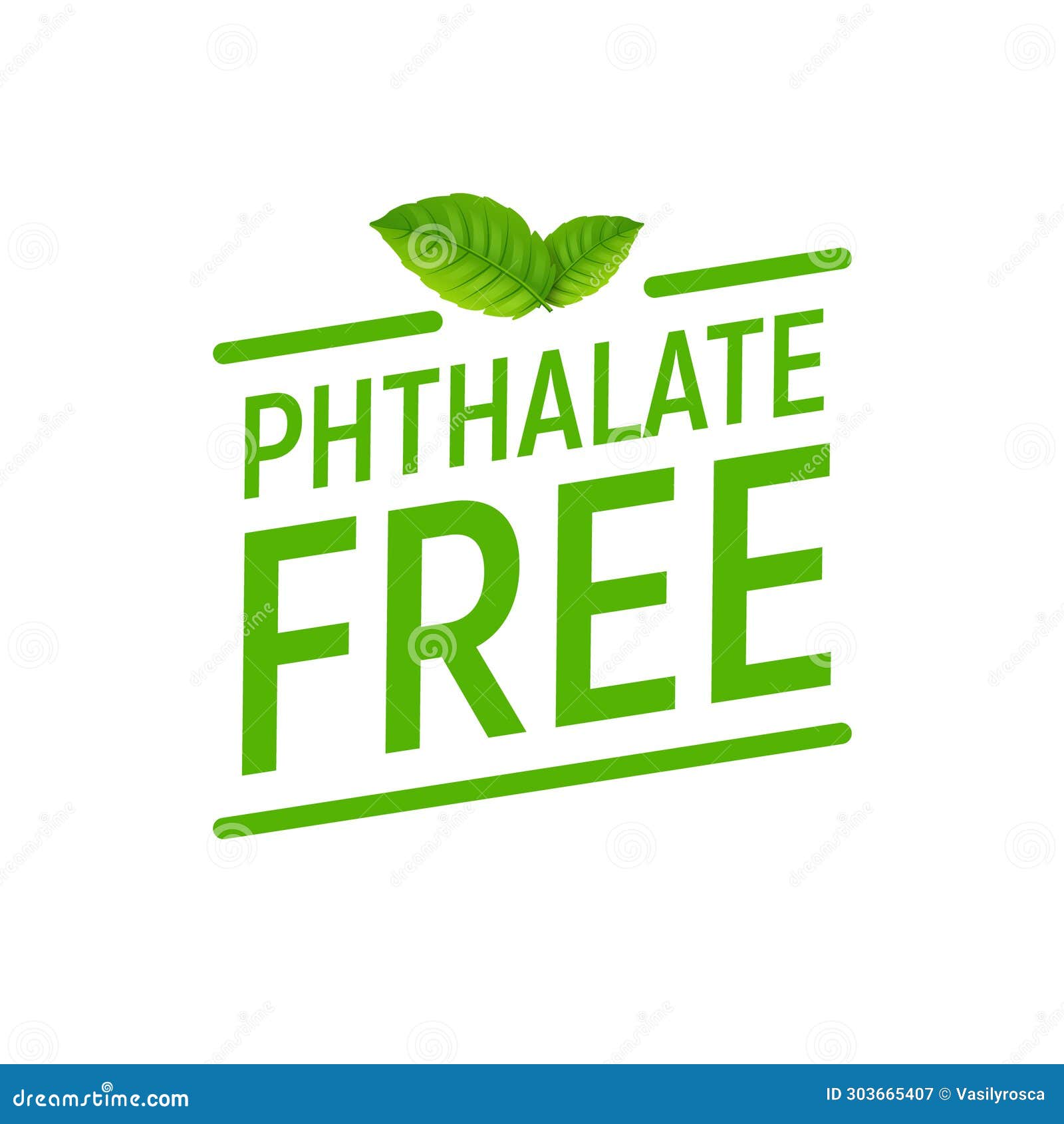 Phthalate Free Eco-friendly Product Label with Green Leaf Icon Stock ...