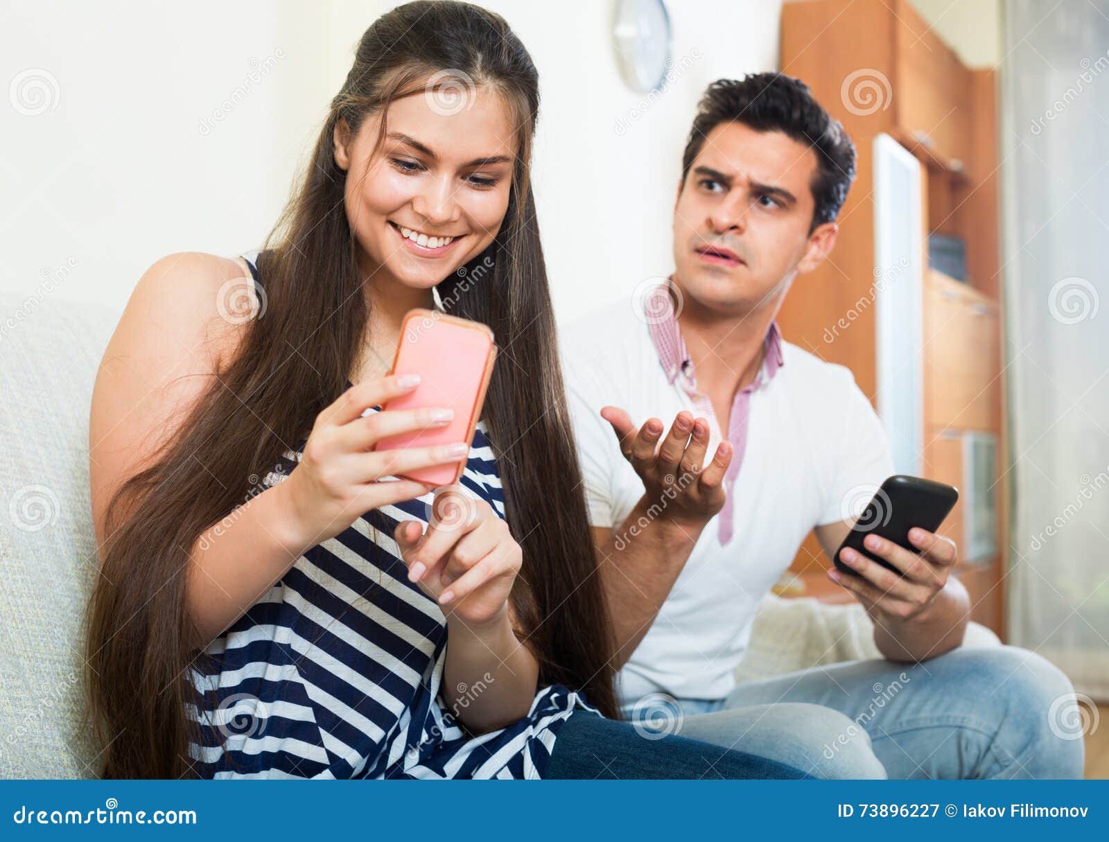 Phubbing: Spouse Asking for Attention Stock Image - Image of domestic ...