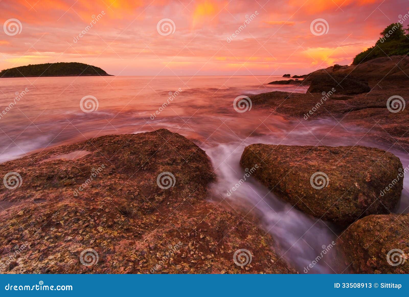 Phuket Beach at Sunrise with Interesting Rocks in Foreground Stock ...