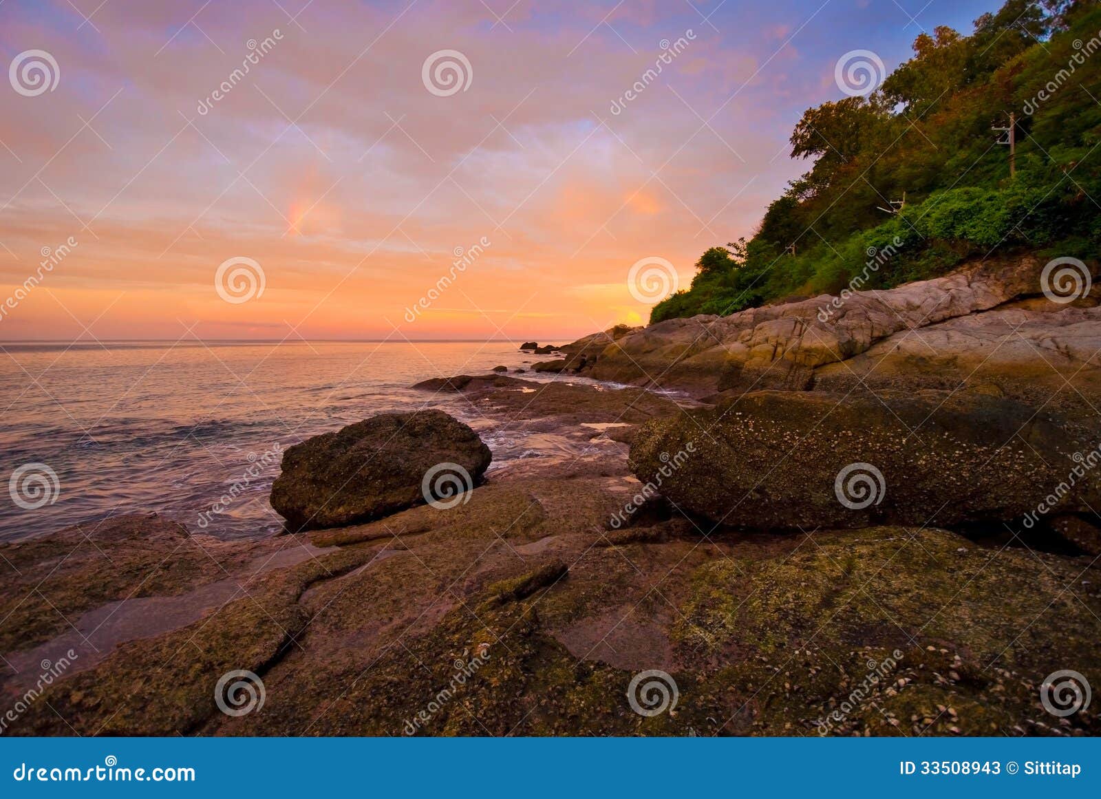 Phuket Beach at Sunrise with Interesting Rocks in Foreground Stock ...