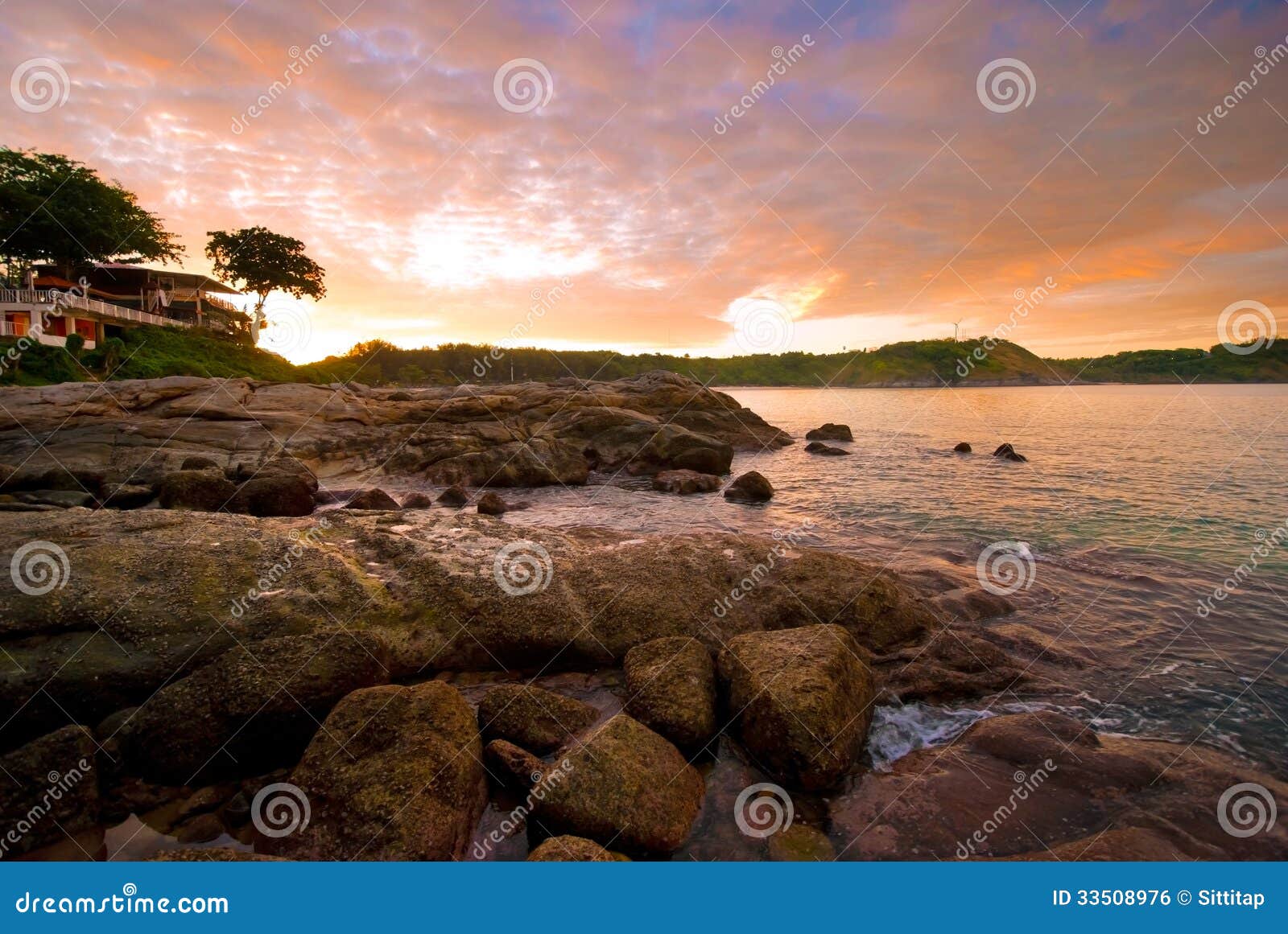 Phuket Beach at Sunrise with Interesting Rocks in Foreground Stock ...