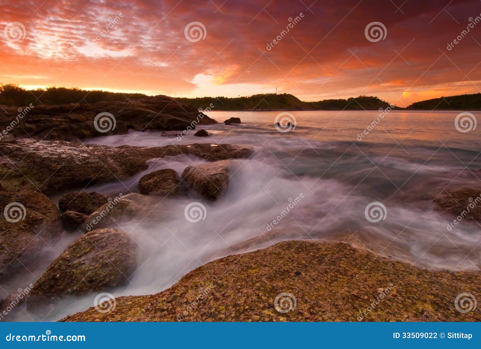 Phuket Beach at Sunrise with Interesting Rocks in Foreground Stock ...