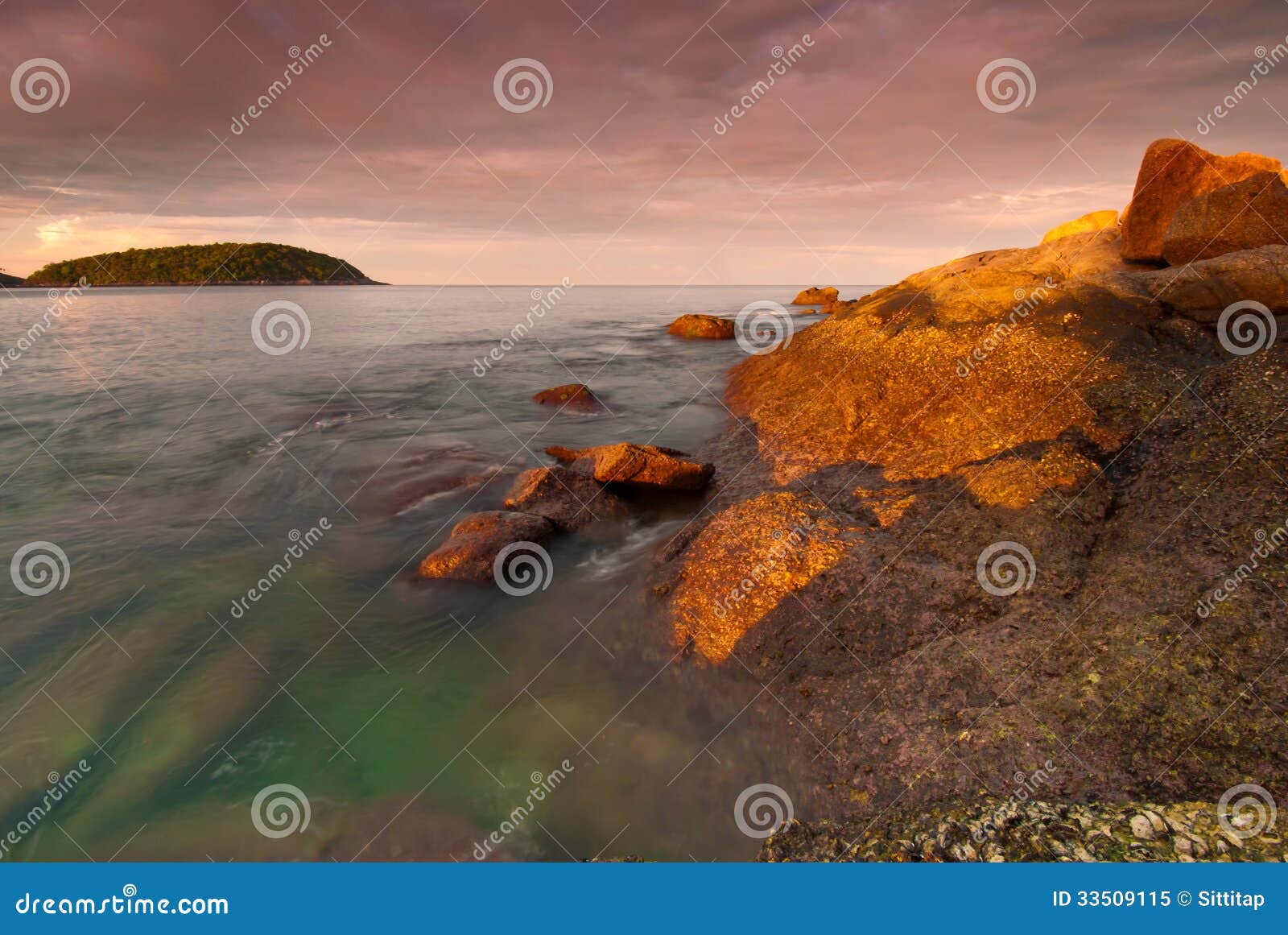 Phuket Beach at Sunrise with Interesting Rocks in Foreground Stock ...