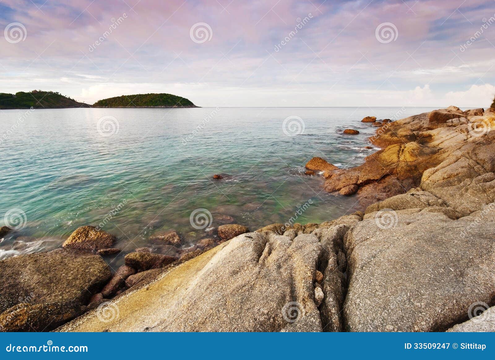 Phuket Beach at Sunrise with Interesting Rocks in Foreground Stock ...