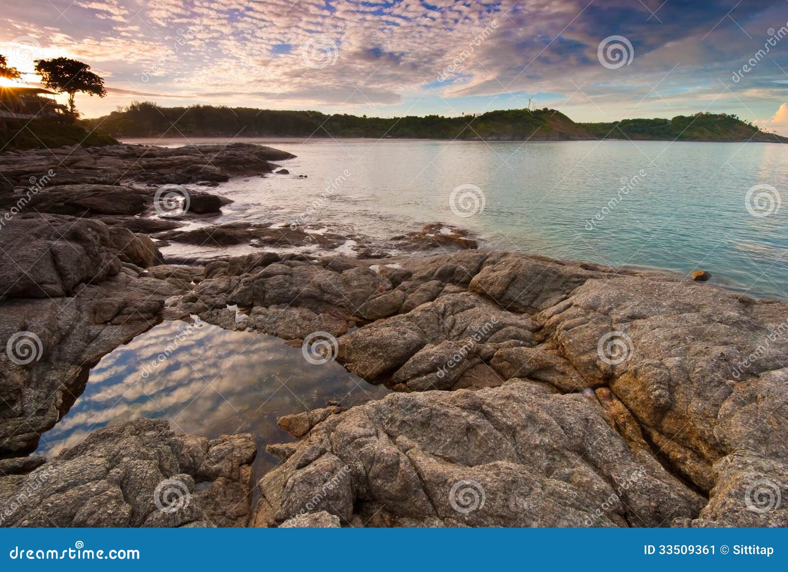 Phuket Beach at Sunrise with Interesting Rocks in Foreground Stock ...