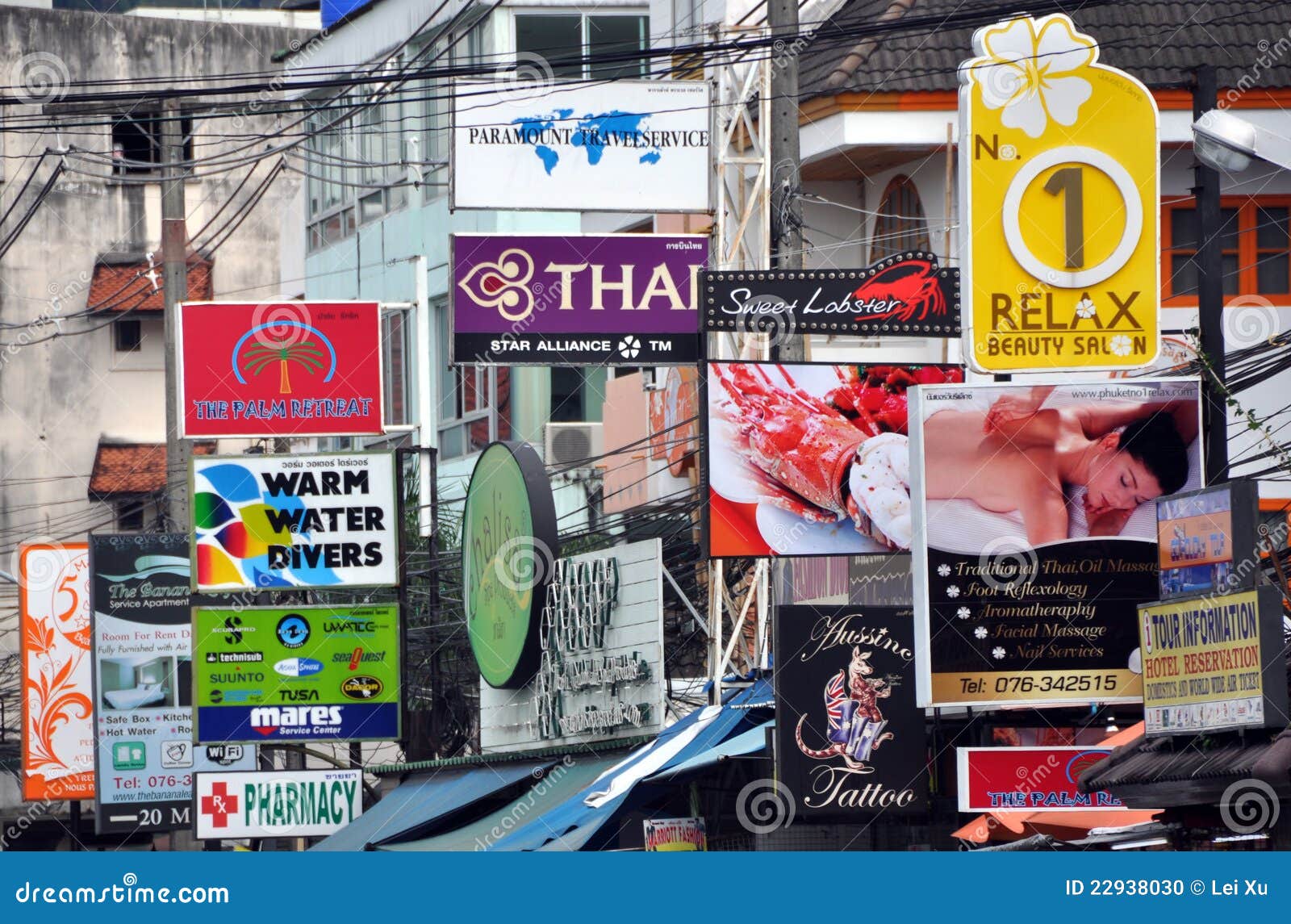 Phuket, Thailand: Jumble of Store Signs Editorial Image - Image of ...