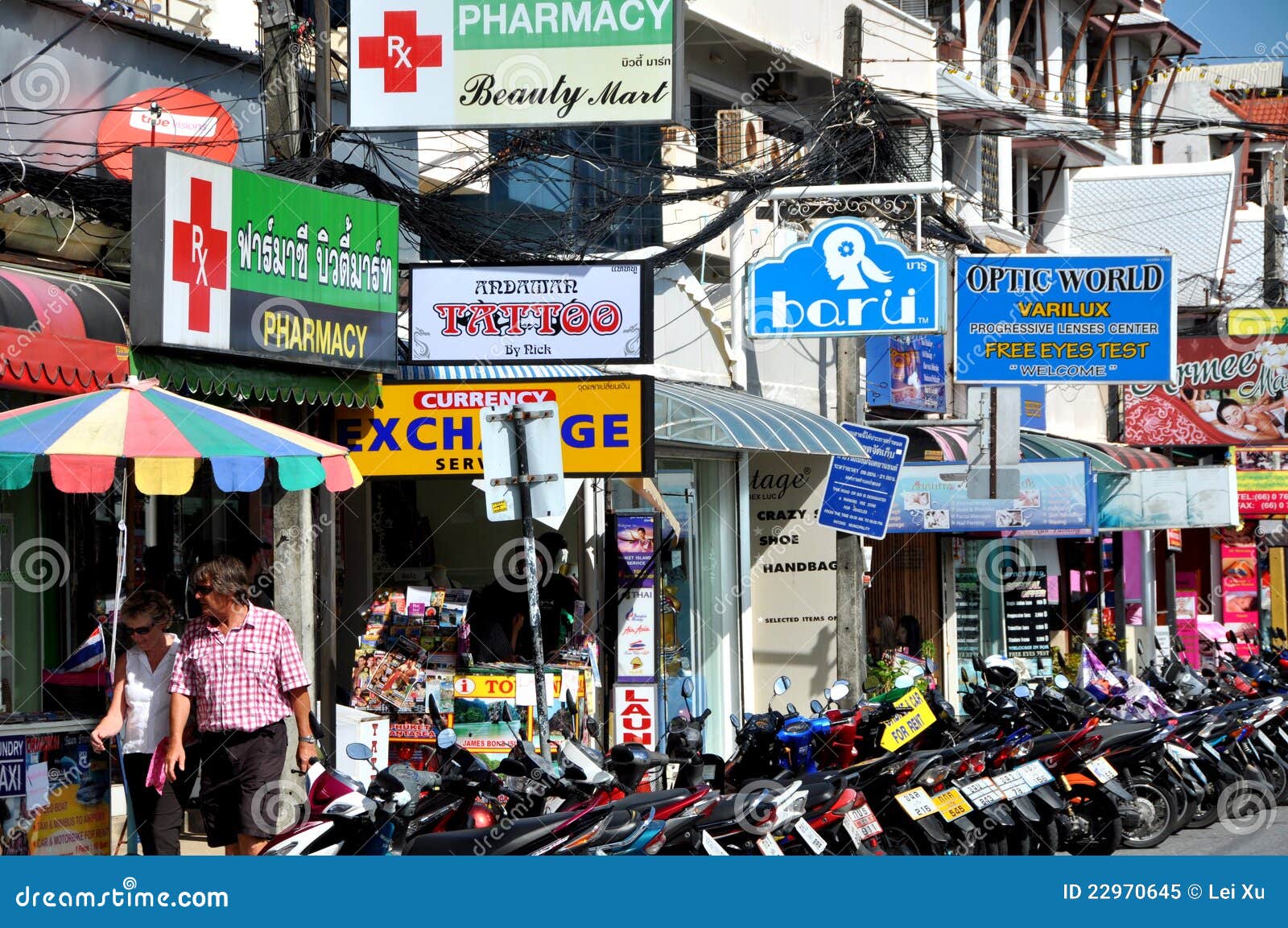 Phuket, Thailand: Shop Signs and Motorbikes Editorial Image - Image of ...