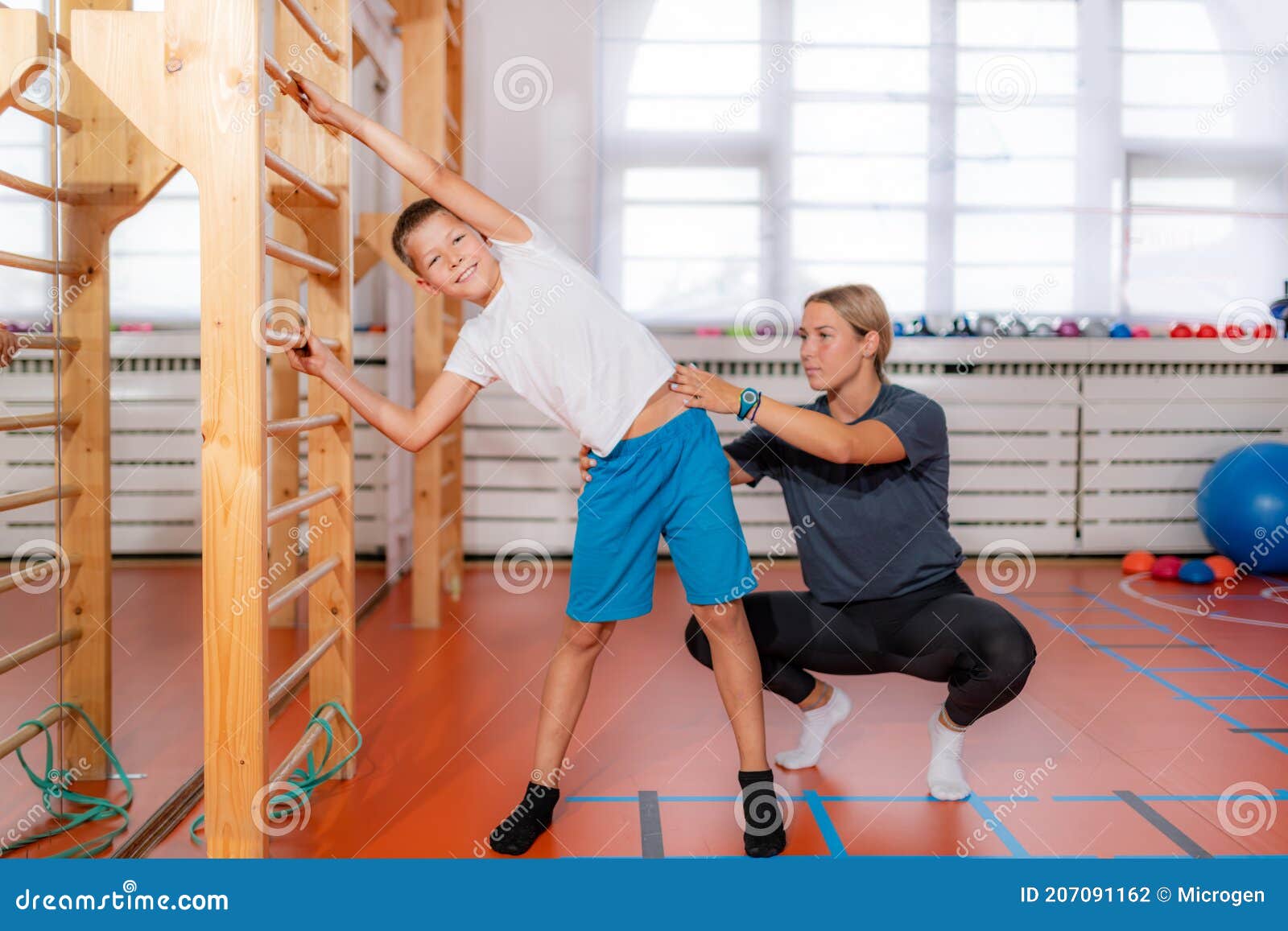 Physical Activity Class for Children, Using Swedish Ladder for Side ...