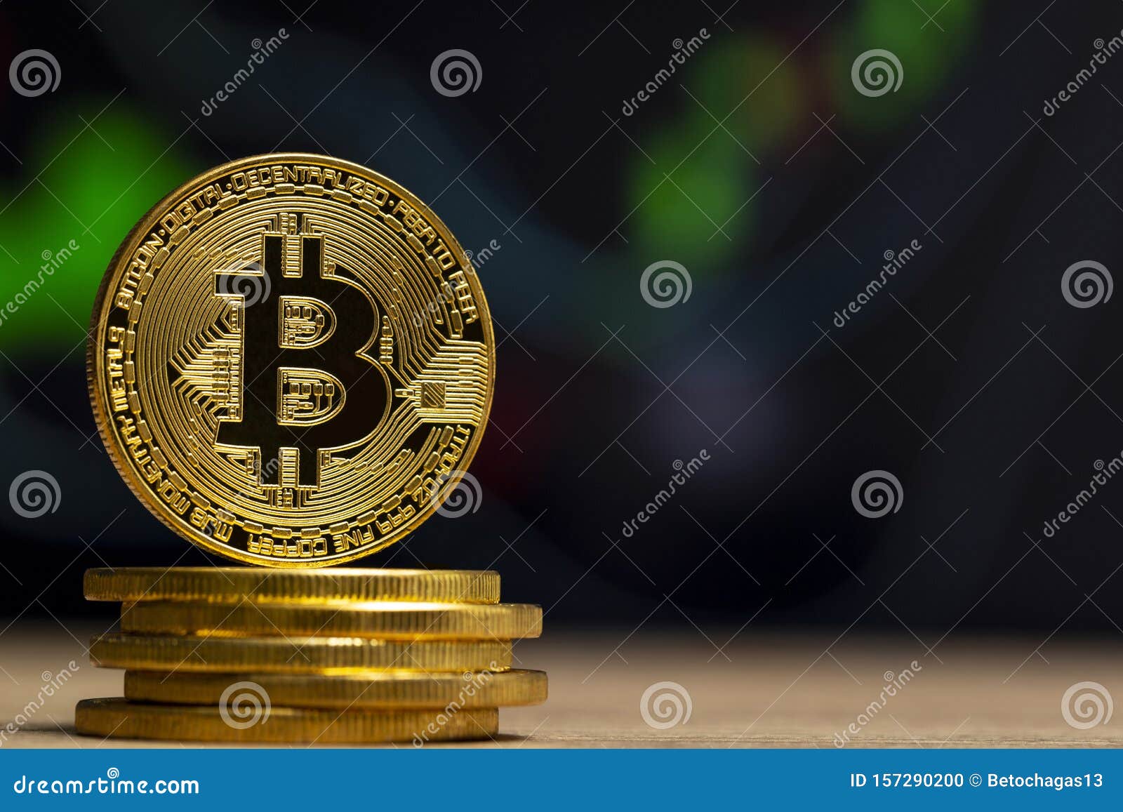 Physical Bitcoin Standing at a Wood Table Stock Photo - Image of bank ...