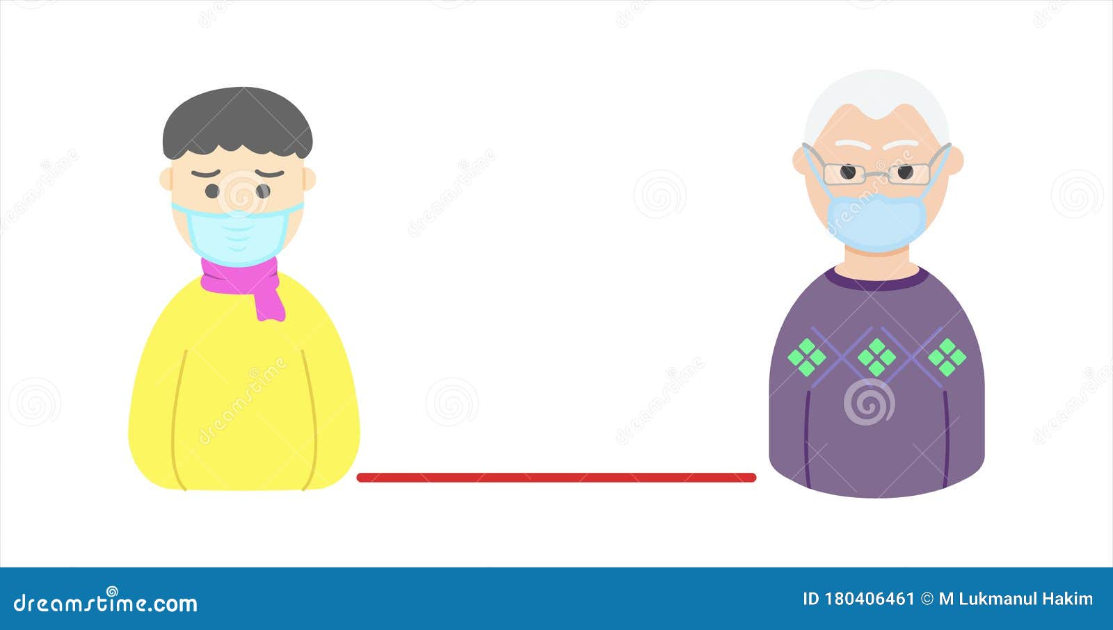 Physical Distance Young and Old Man Stock Vector - Illustration of aged ...