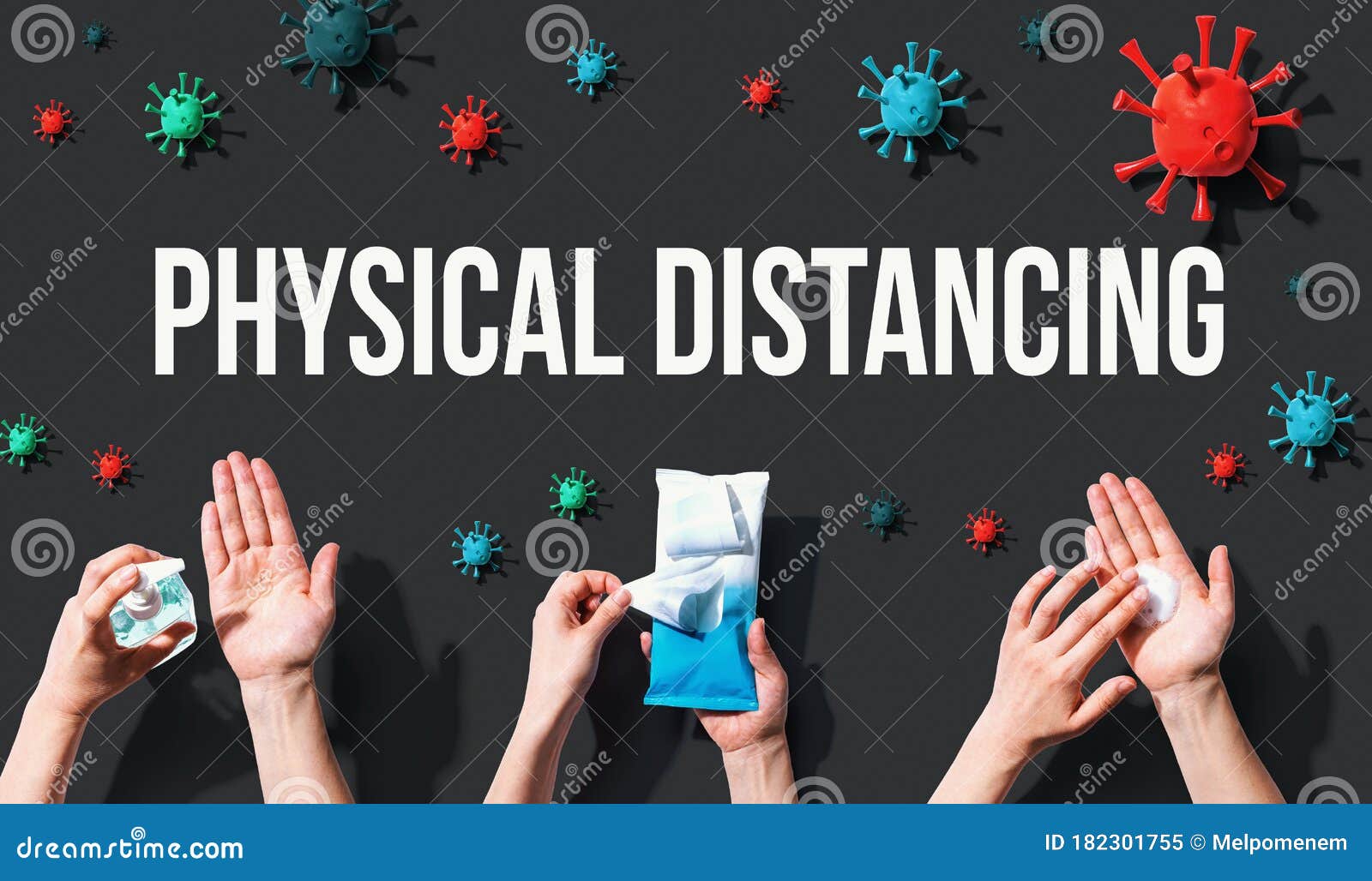 Physical Distancing Theme with Viral and Hygiene Objects Stock Image ...