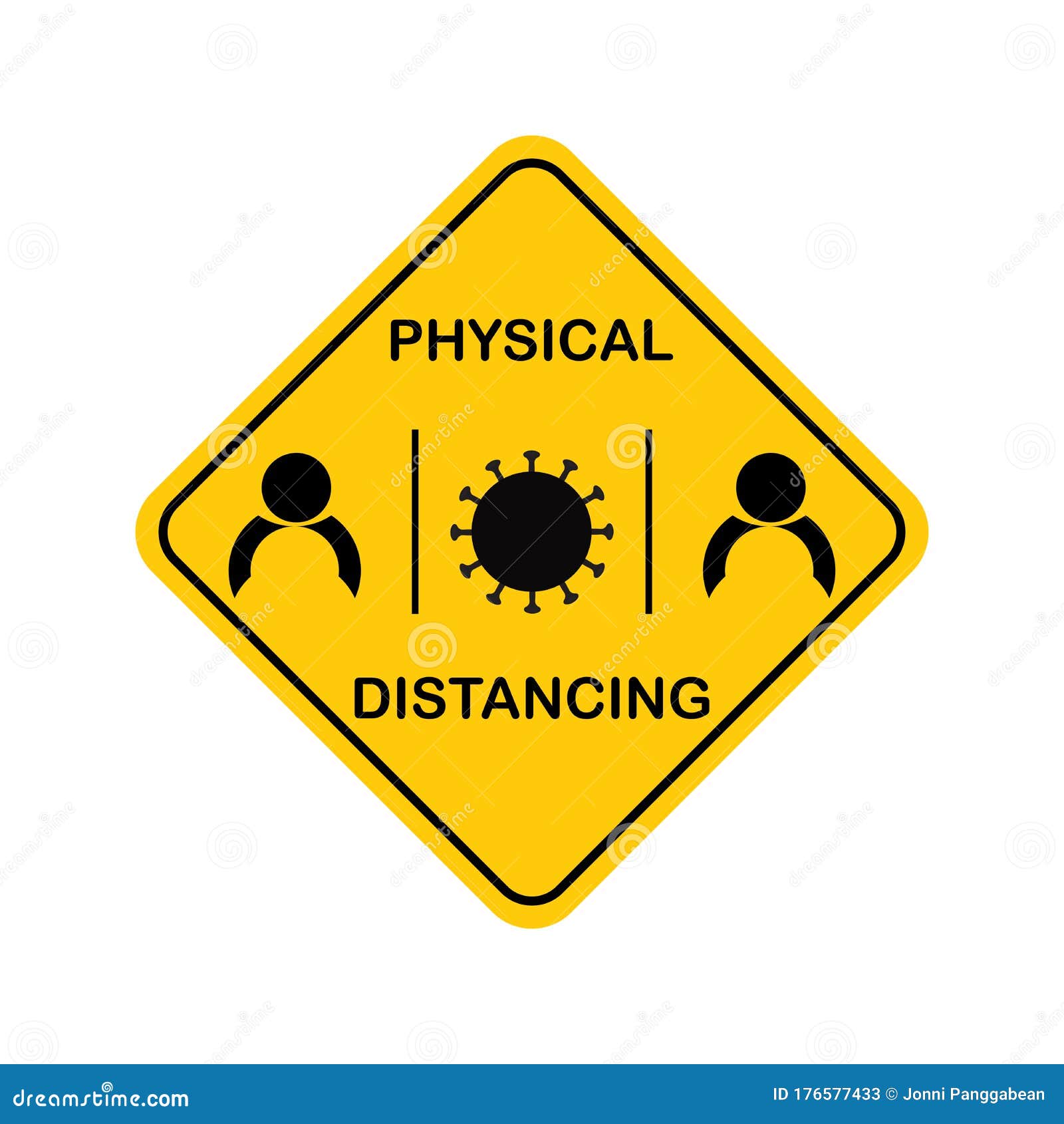 Physical Distancing Warning Sign. Warning in a Yellow Sign about ...