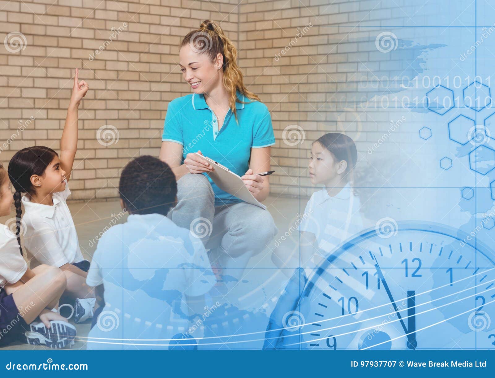 Physical Education Teacher with Class Stock Illustration - Illustration ...