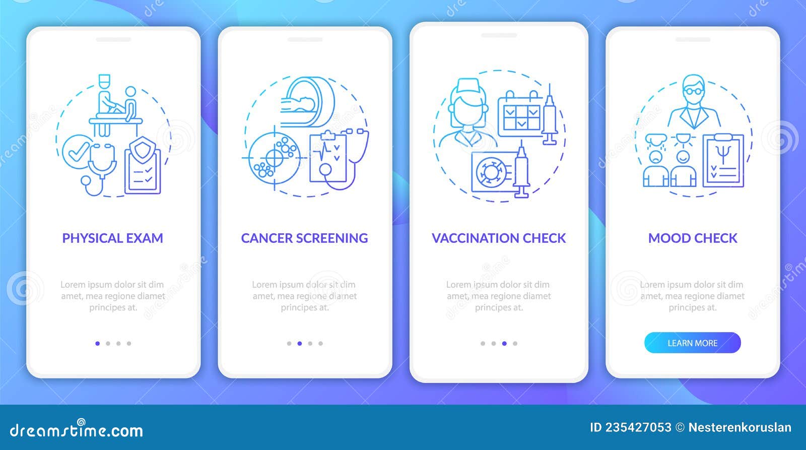 Physical Examination Components Blue Gradient Onboarding Mobile App ...