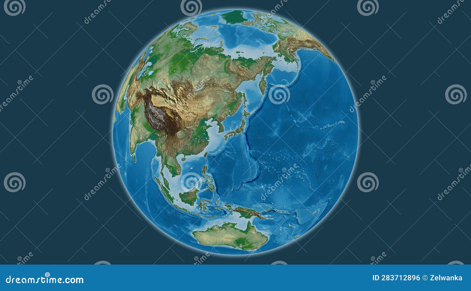 Globe Centered on Japan. Physical Map Stock Illustration - Illustration ...