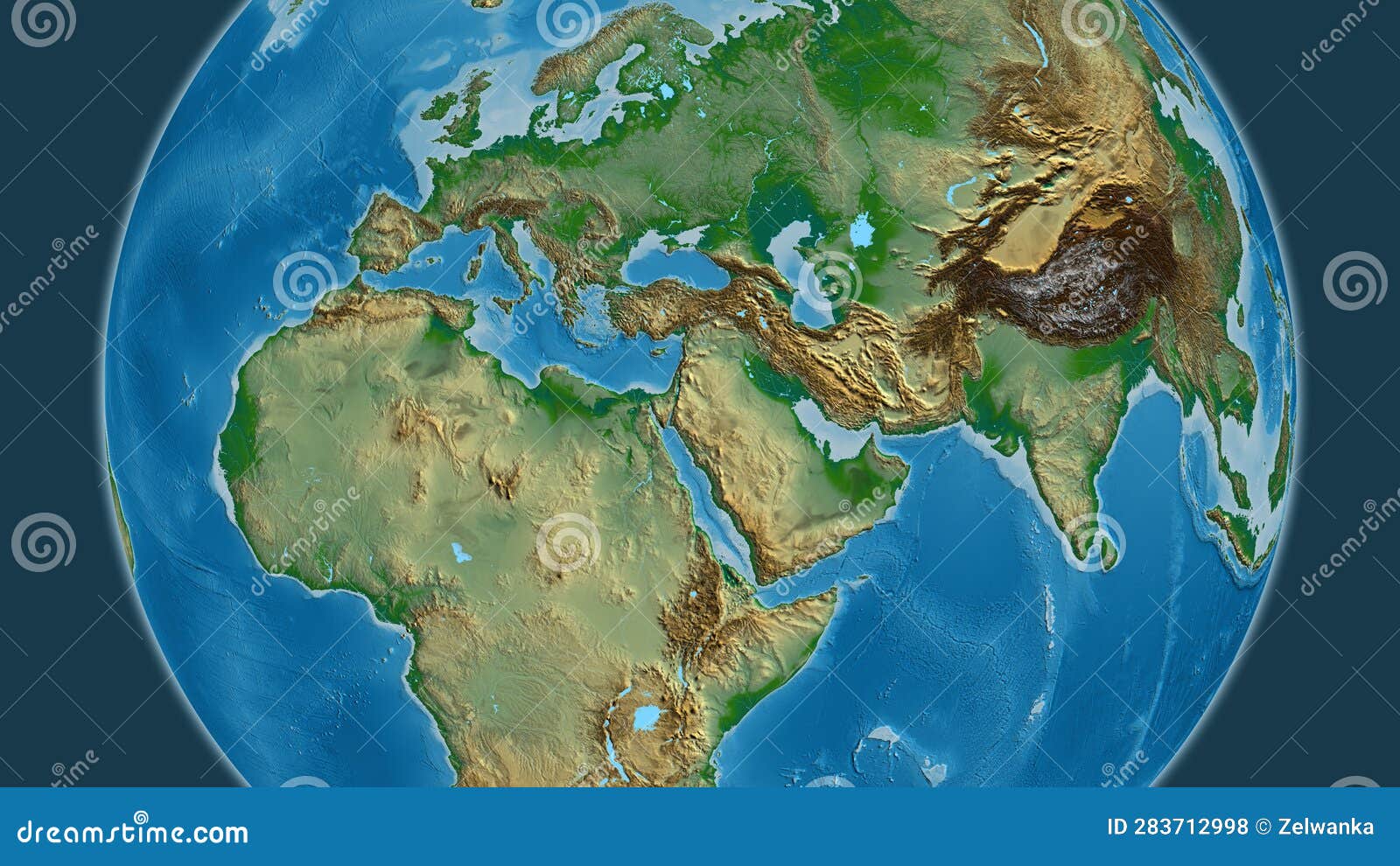 Globe Centered on Jordan. Physical Map Stock Illustration ...