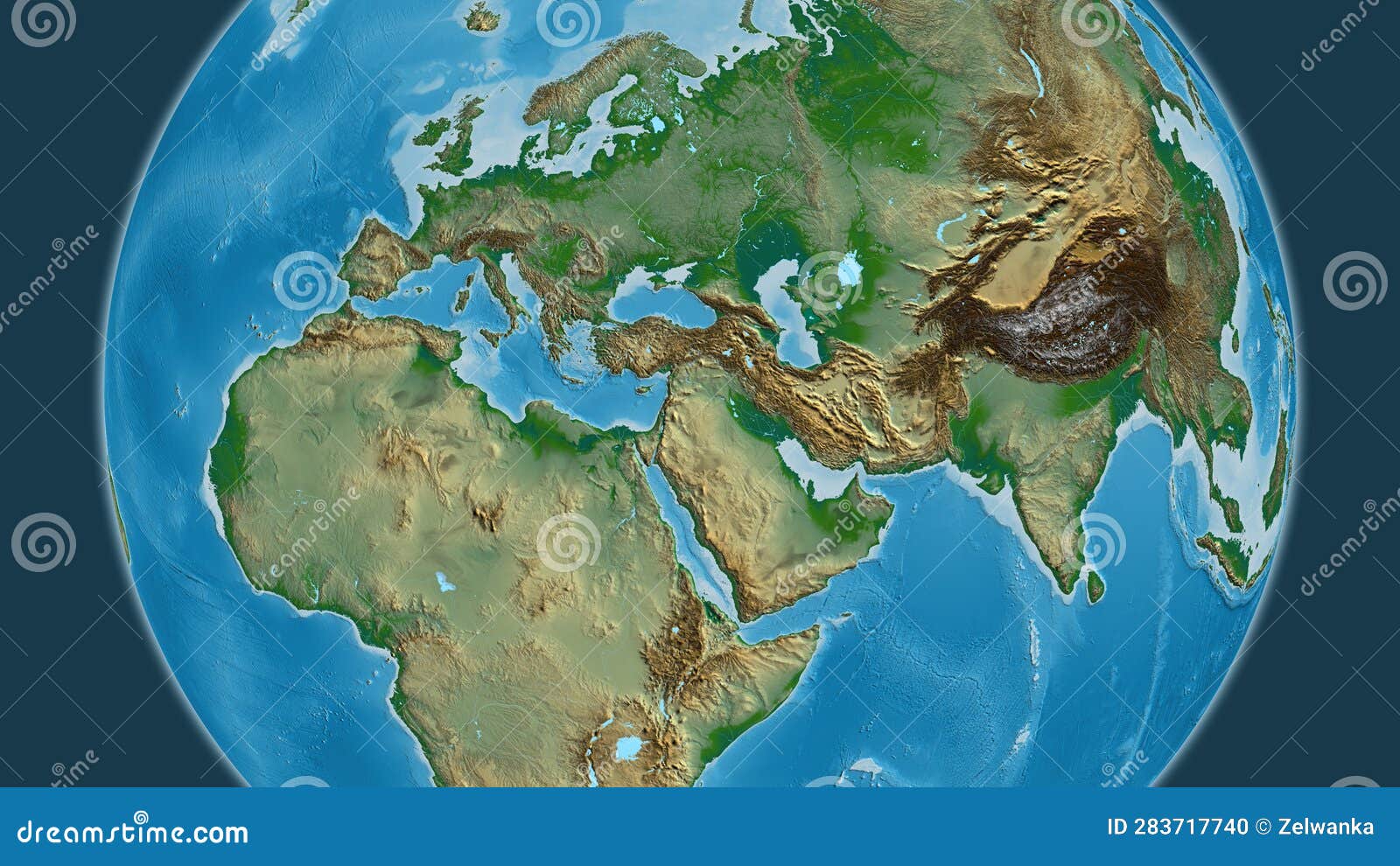 Globe Centered on Syria. Physical Map Stock Illustration - Illustration ...