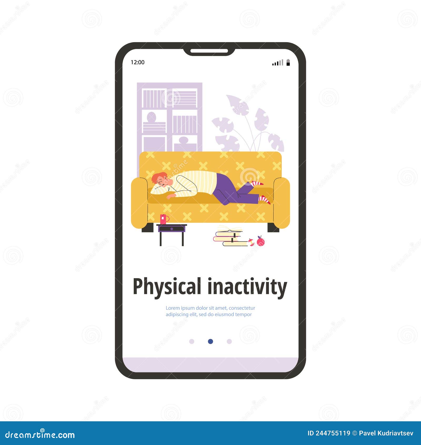 Physical Inactivity Onboarding Mobile App Screen Flat Vector Illustration Stock Vector