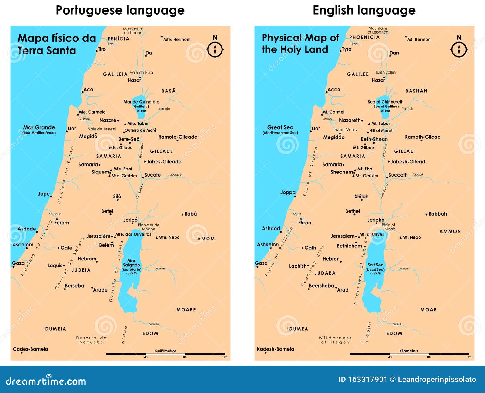 Physical Map of the Holy Land Stock Vector - Illustration of hebrew ...