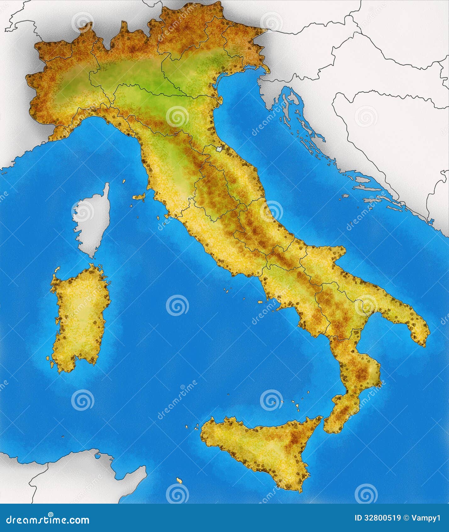 Physical Map Of Italy Illustration | CartoonDealer.com #32800519