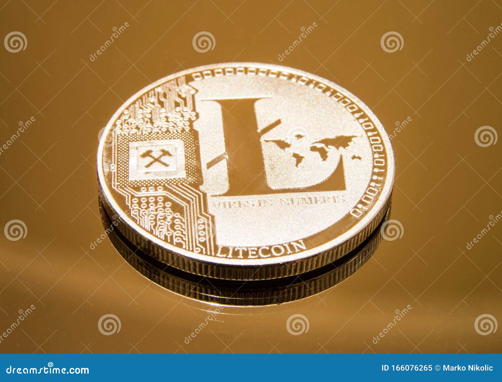 Litecoin Silver Cryptocurrency on a Mirrored Surface. Physical ...