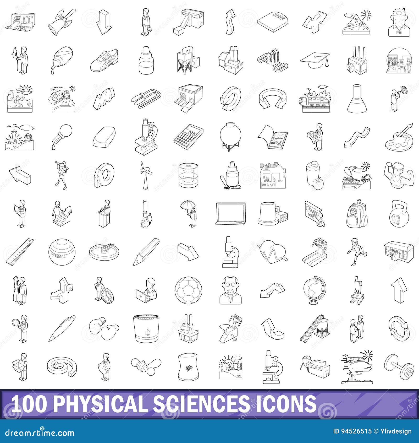 100 Physical Sciences Icons Set, Outline Style Stock Vector ...