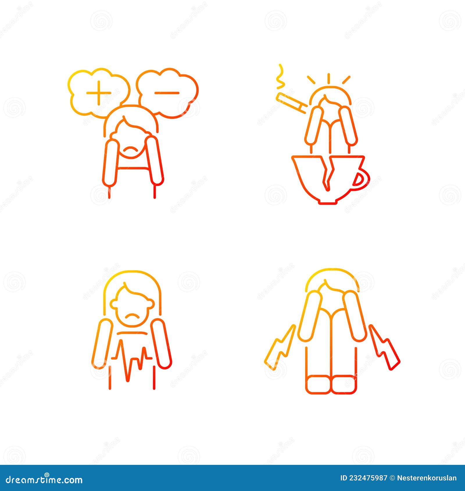 Physical Symptoms of Anxiety Gradient Linear Vector Icons Set Stock ...