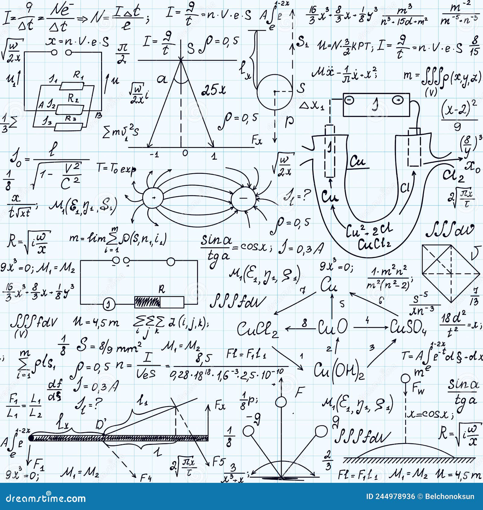 Physical Vector Seamless Pattern with Formulas, Calculations, Figures ...