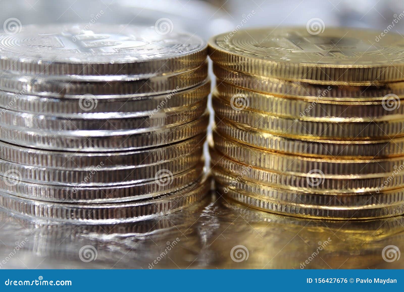 Stack of Bitcoins Coins. Closeup, Macro Shot Stock Photo - Image of ...