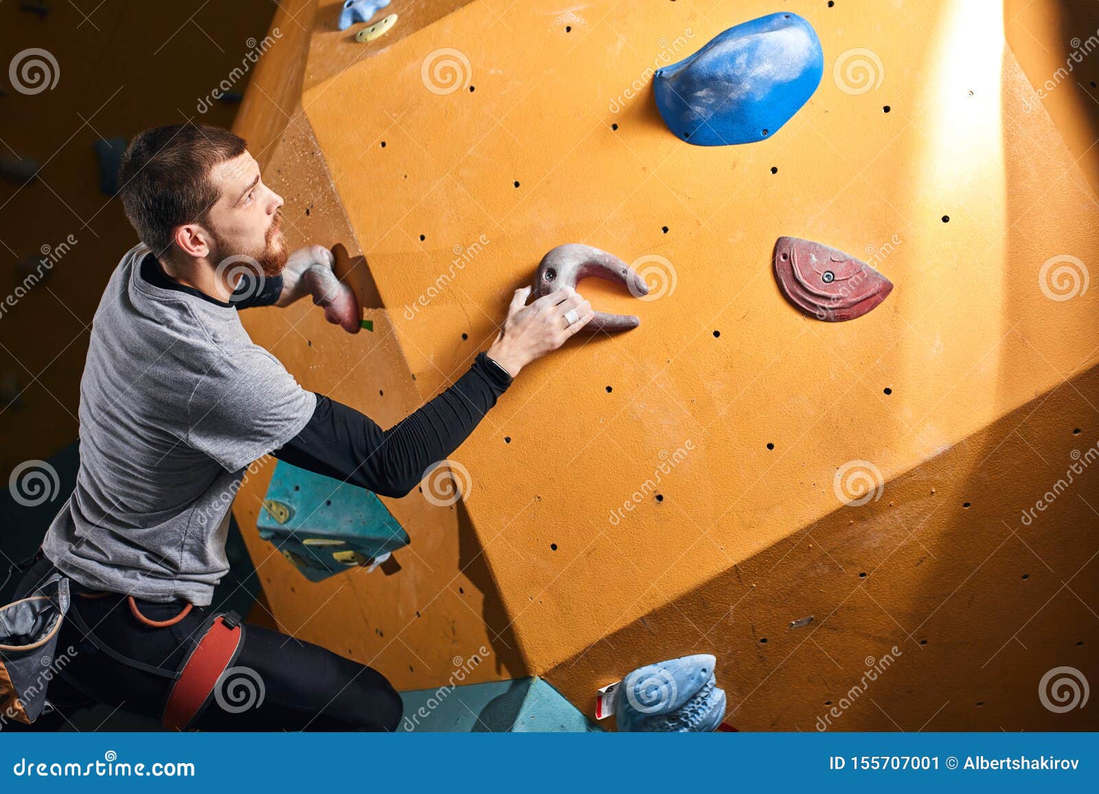 Ambitious Physically Challenged Boulderer Climbing Artificial Rock Wall ...